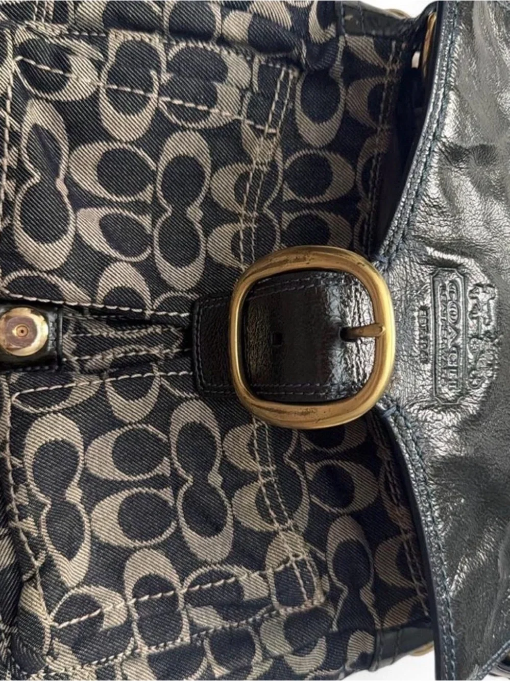 Coach | Bags | Coach Black Signature Canvas Shoulder Bag With Gold ...